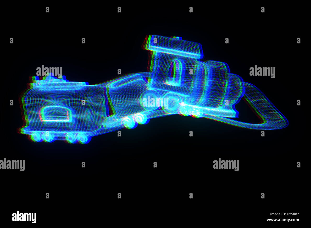 Toy Train in Hologram Wireframe Style. Nice 3D Rendering Stock Photo ...
