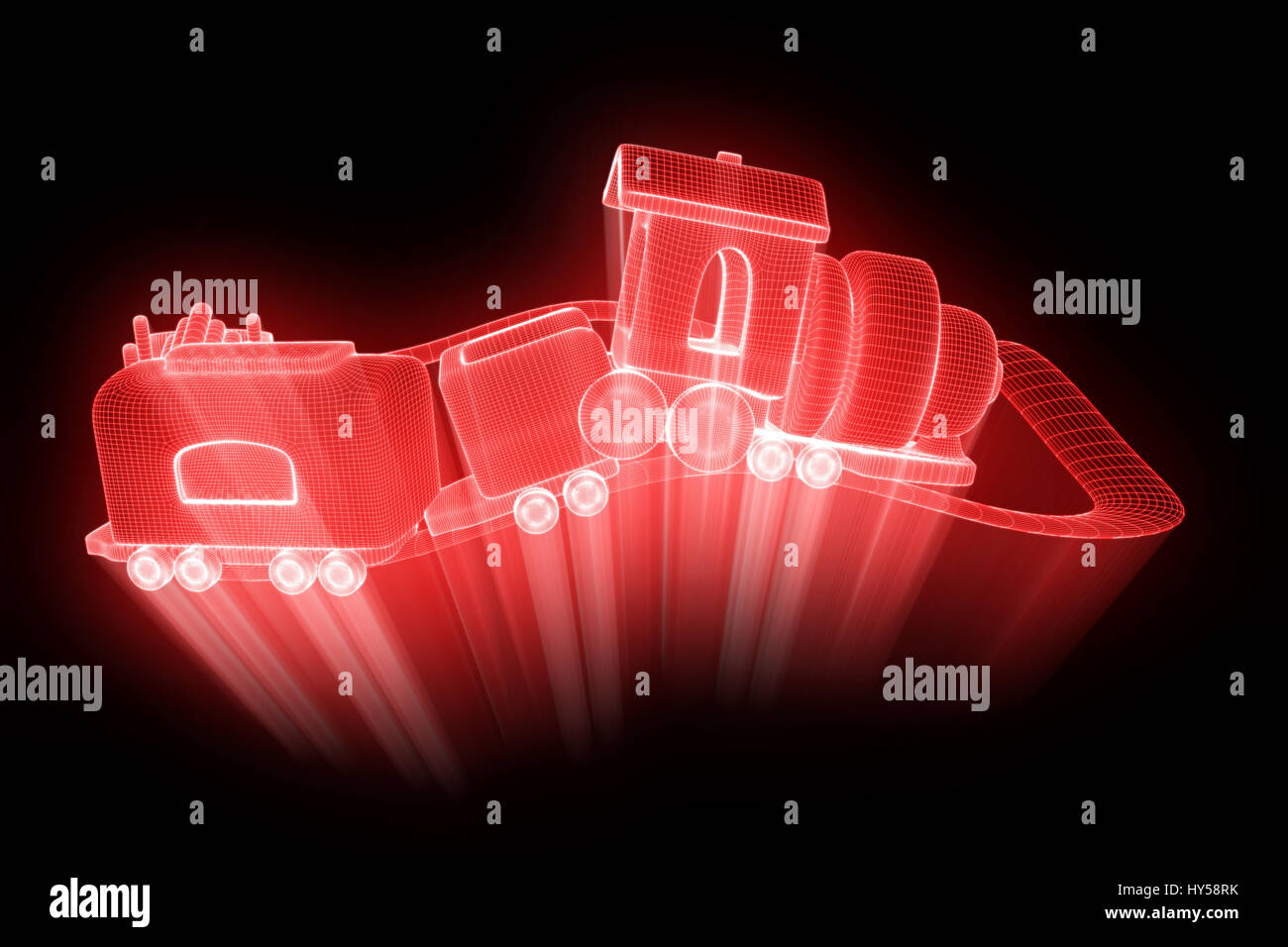 Toy Train in Hologram Wireframe Style. Nice 3D Rendering Stock Photo ...