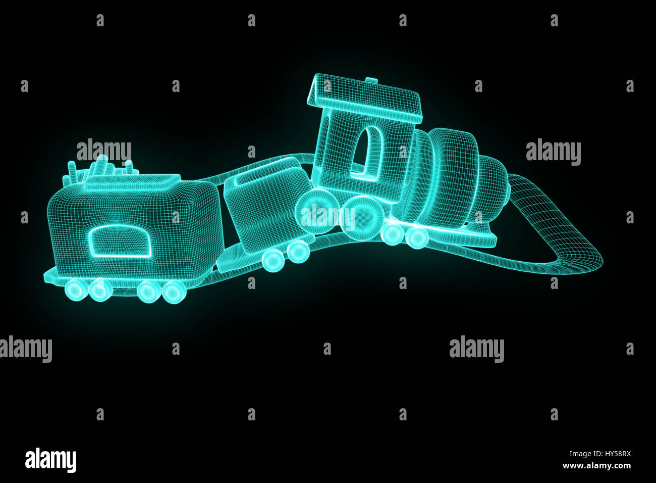 Toy Train in Hologram Wireframe Style. Nice 3D Rendering Stock Photo ...
