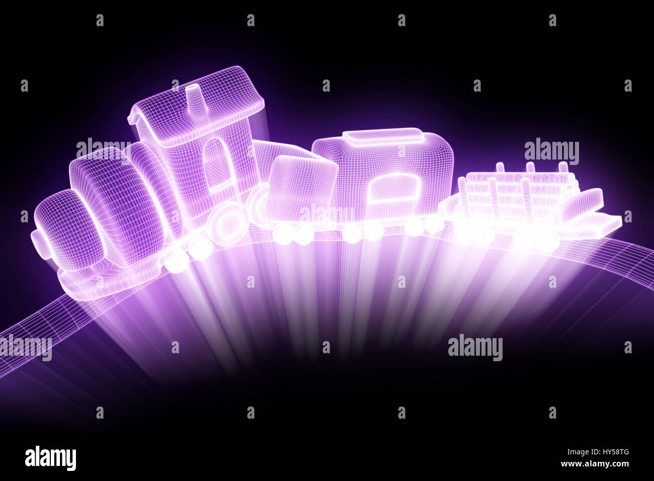 Toy Train in Hologram Wireframe Style. Nice 3D Rendering Stock Photo ...