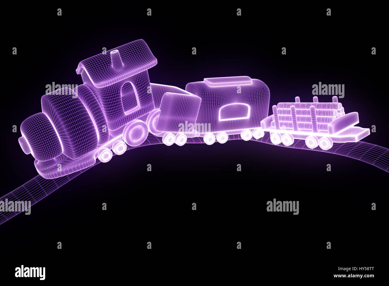 Toy Train in Hologram Wireframe Style. Nice 3D Rendering Stock Photo ...