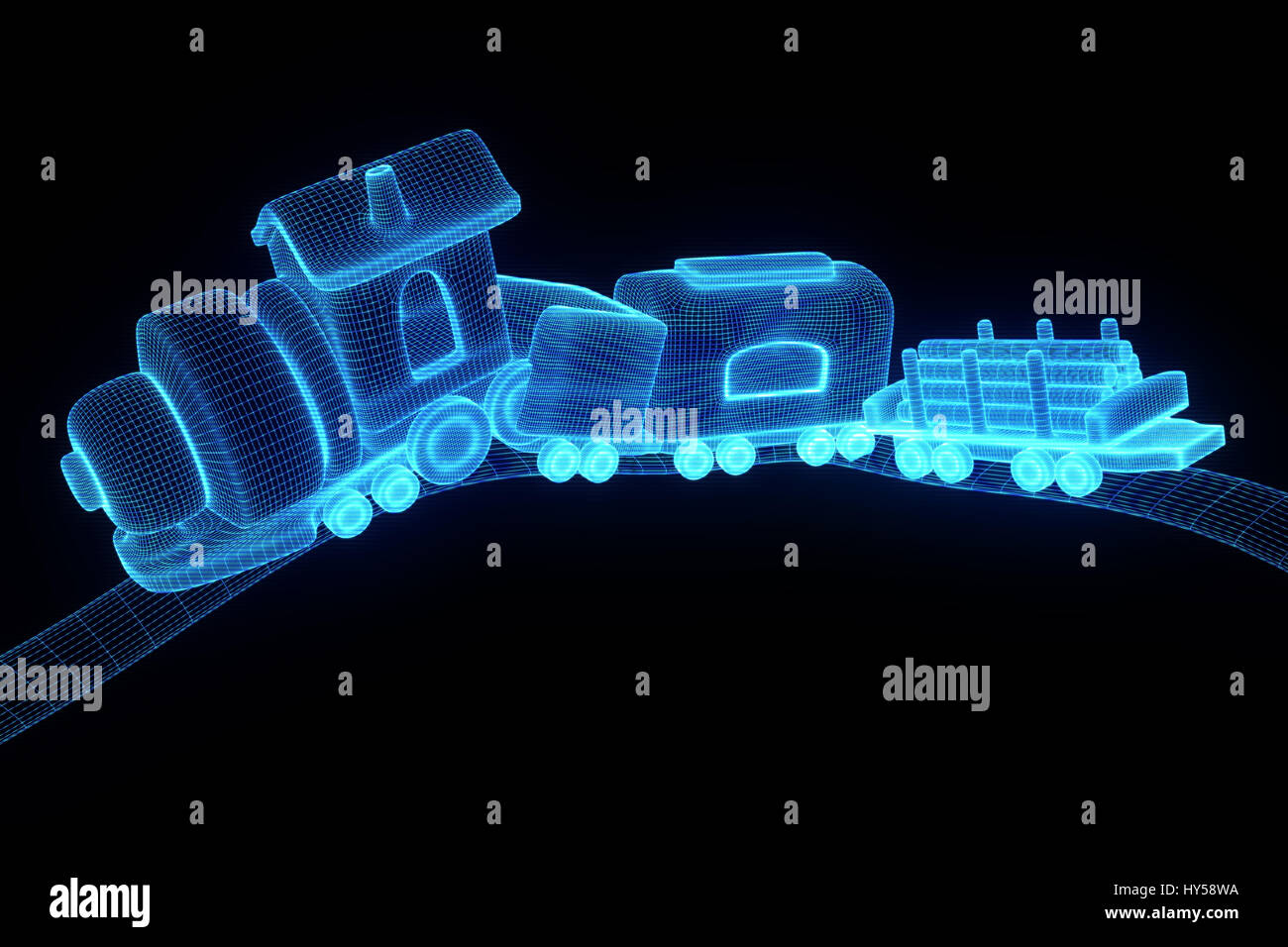 Toy Train in Hologram Wireframe Style. Nice 3D Rendering Stock Photo ...