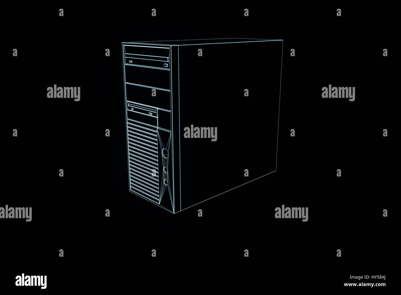 PC Tower in Hologram Wireframe Style. Nice 3D Rendering Stock Photo - Alamy