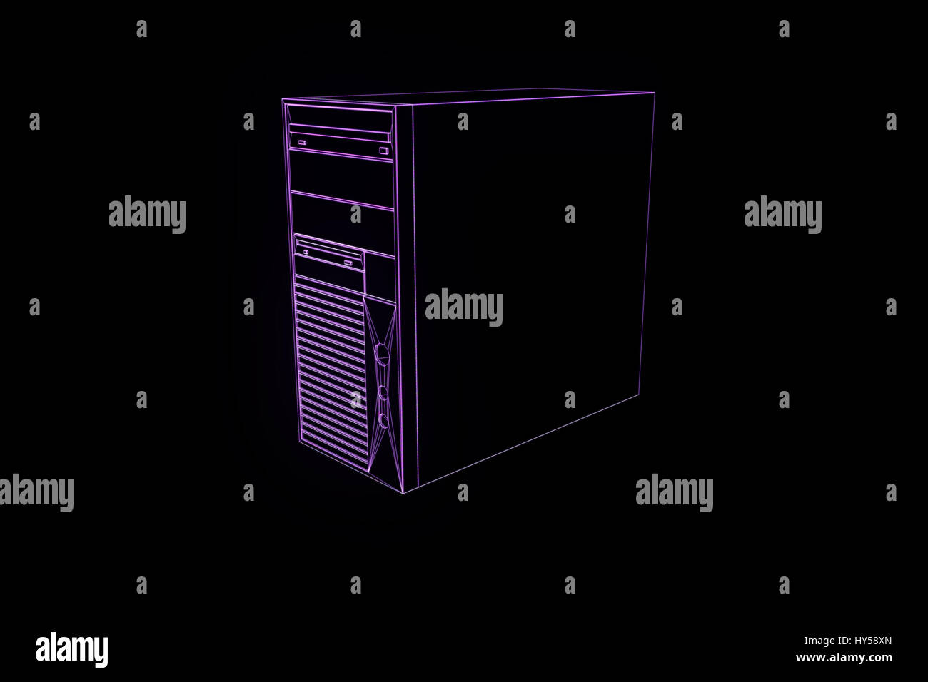 PC Tower in Hologram Wireframe Style. Nice 3D Rendering Stock Photo - Alamy