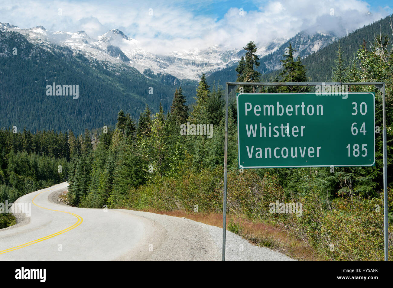 Road Sign in British Columbia: A sign provides distances to popular ...