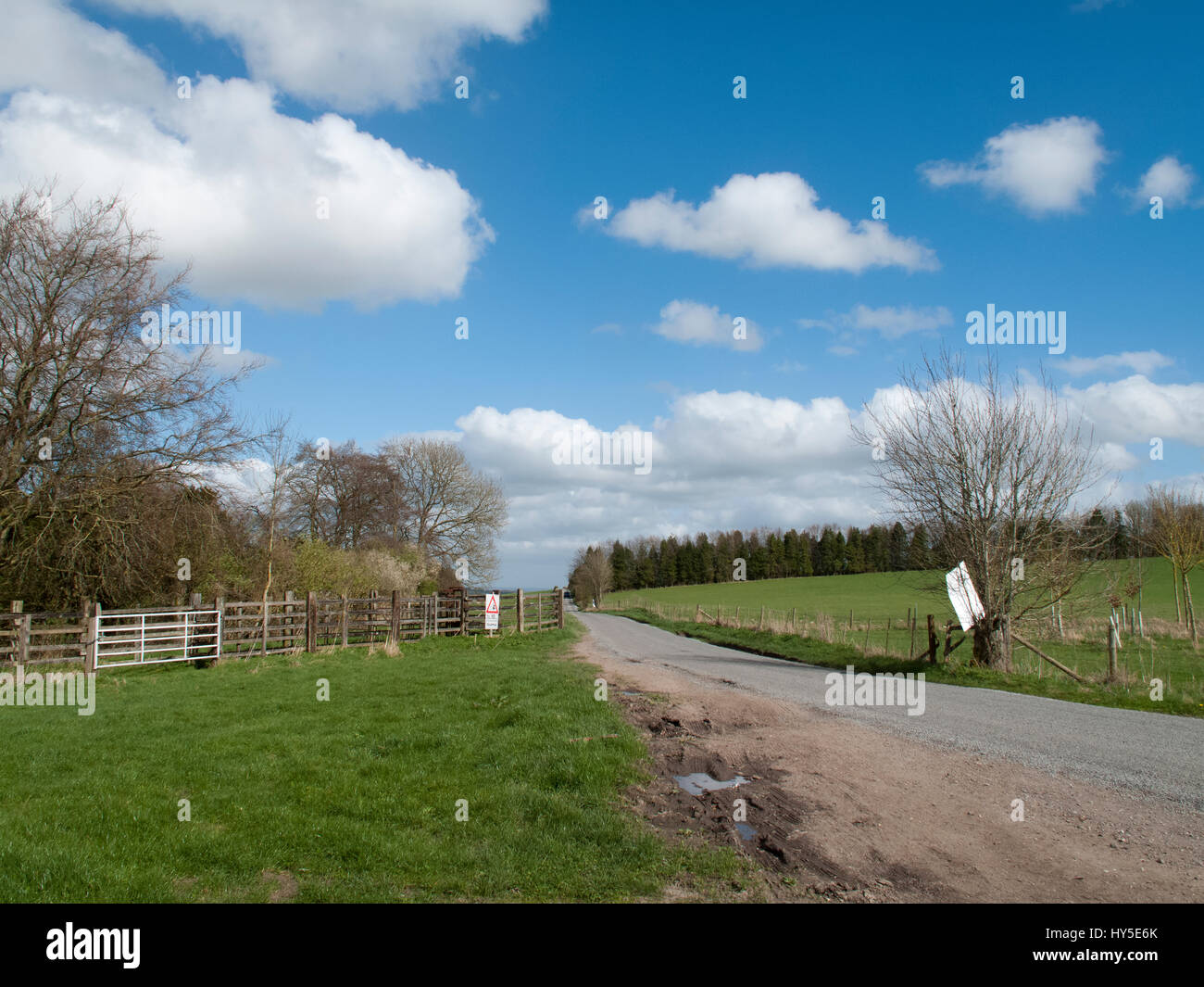Single lane road through English countryside and farmland Stock Photo ...