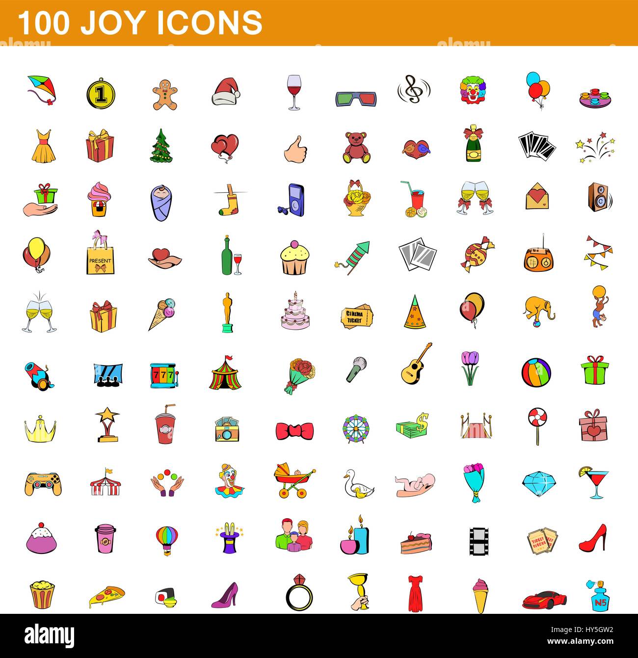 100 joy icons set, cartoon style Stock Vector Image & Art - Alamy