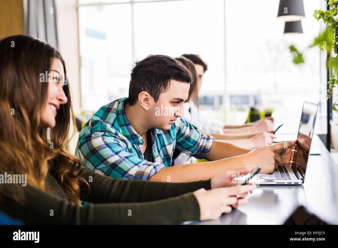 Group of business people using digital devices. Team People working at ...