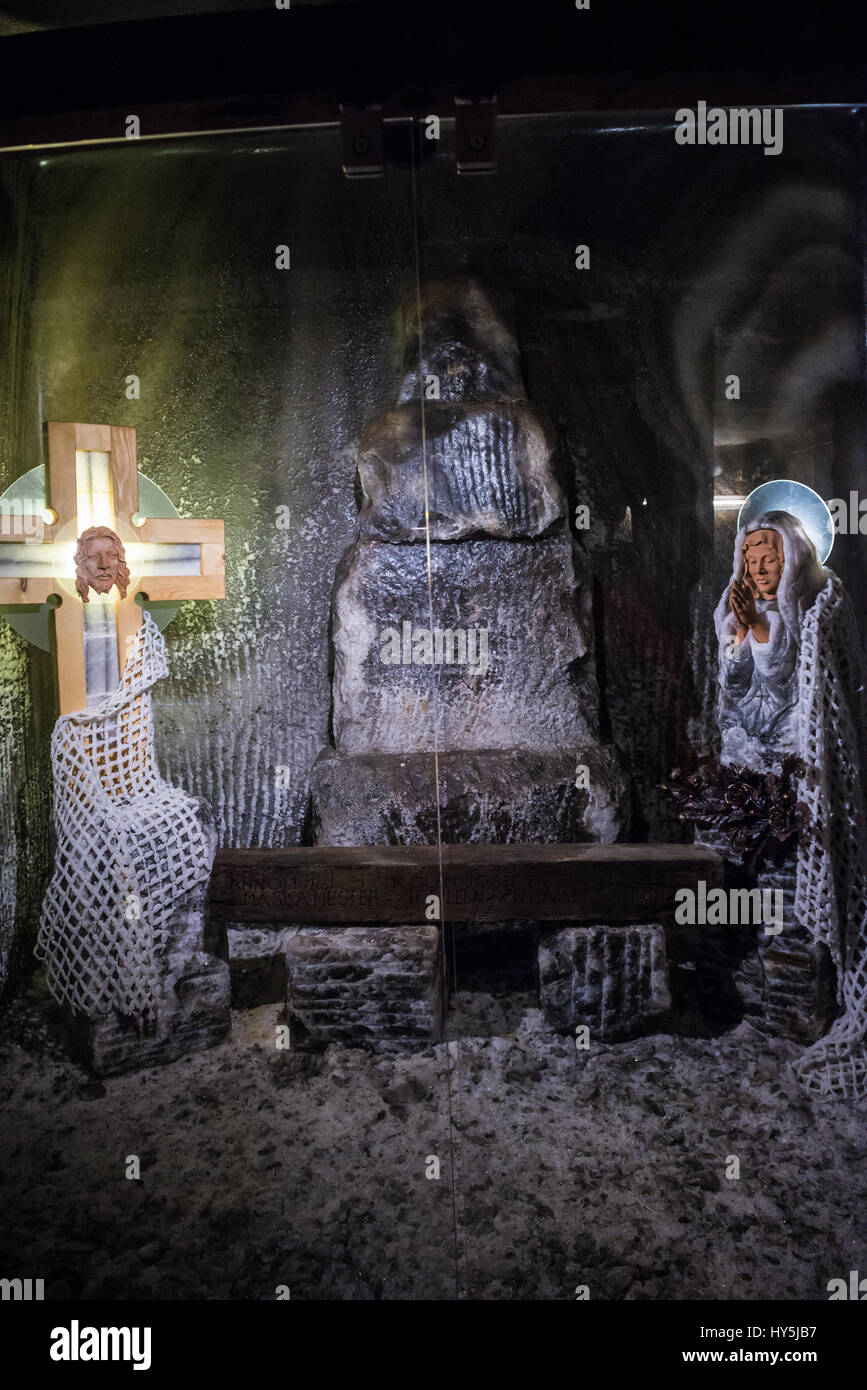 Salt altar in Salina Turda salt mine located in the Durgau-Valea Sarata ...