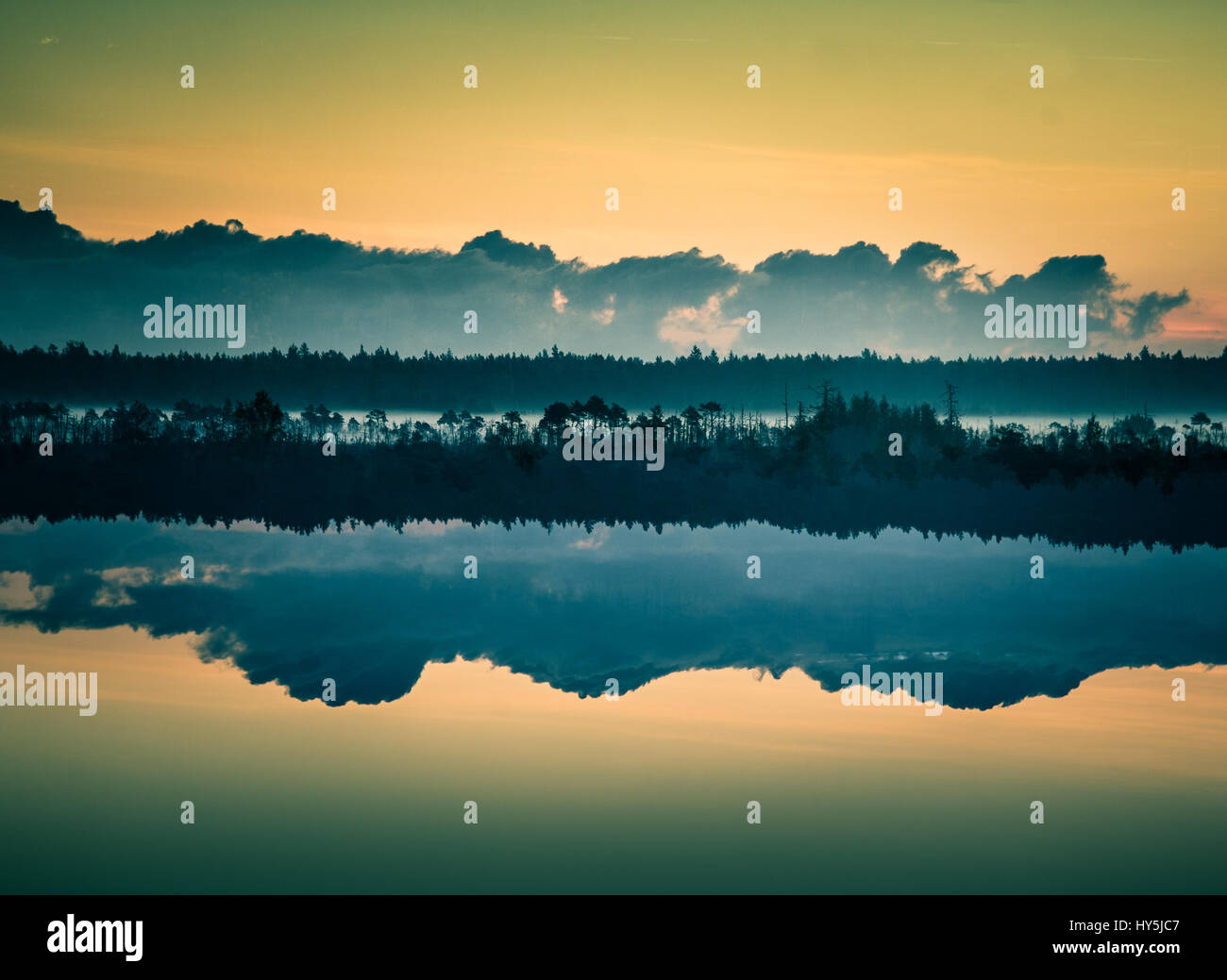 A beautiful, artistic, colorful morning landscape of a North European ...