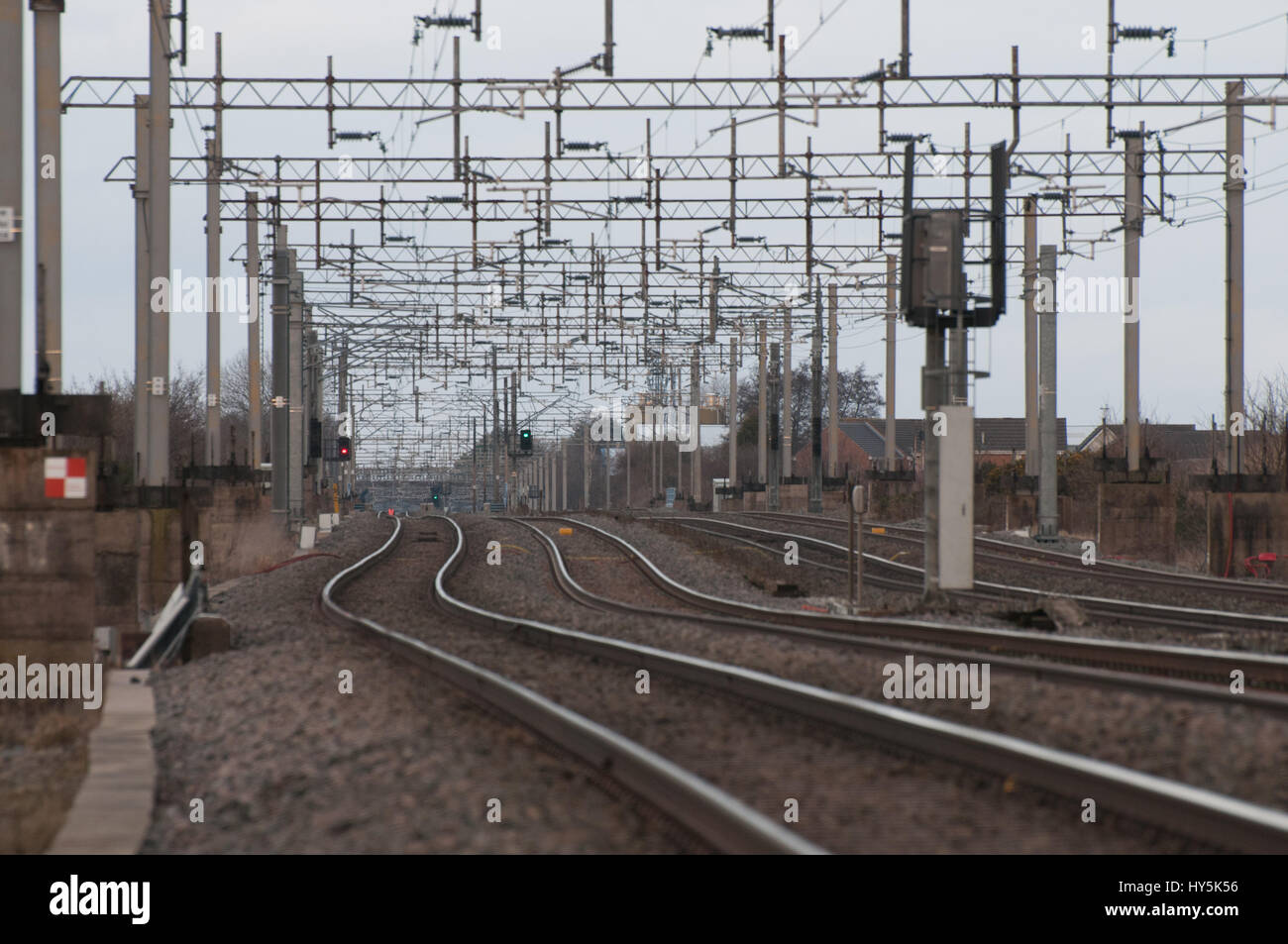 Electricity cables line railway tracks hi-res stock photography and ...