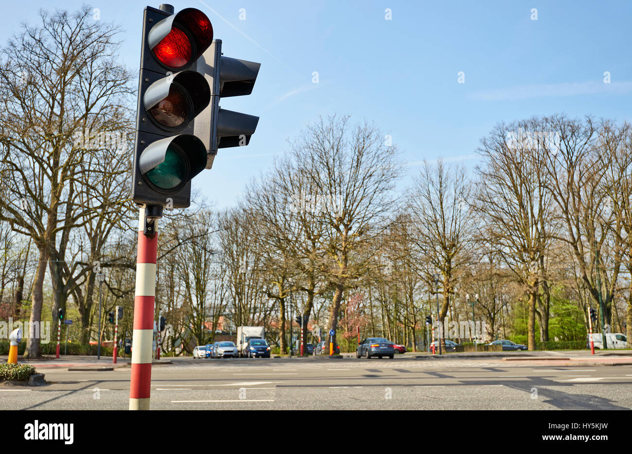 Red traffic light in the city of brussels, Europe Stock Photo - Alamy