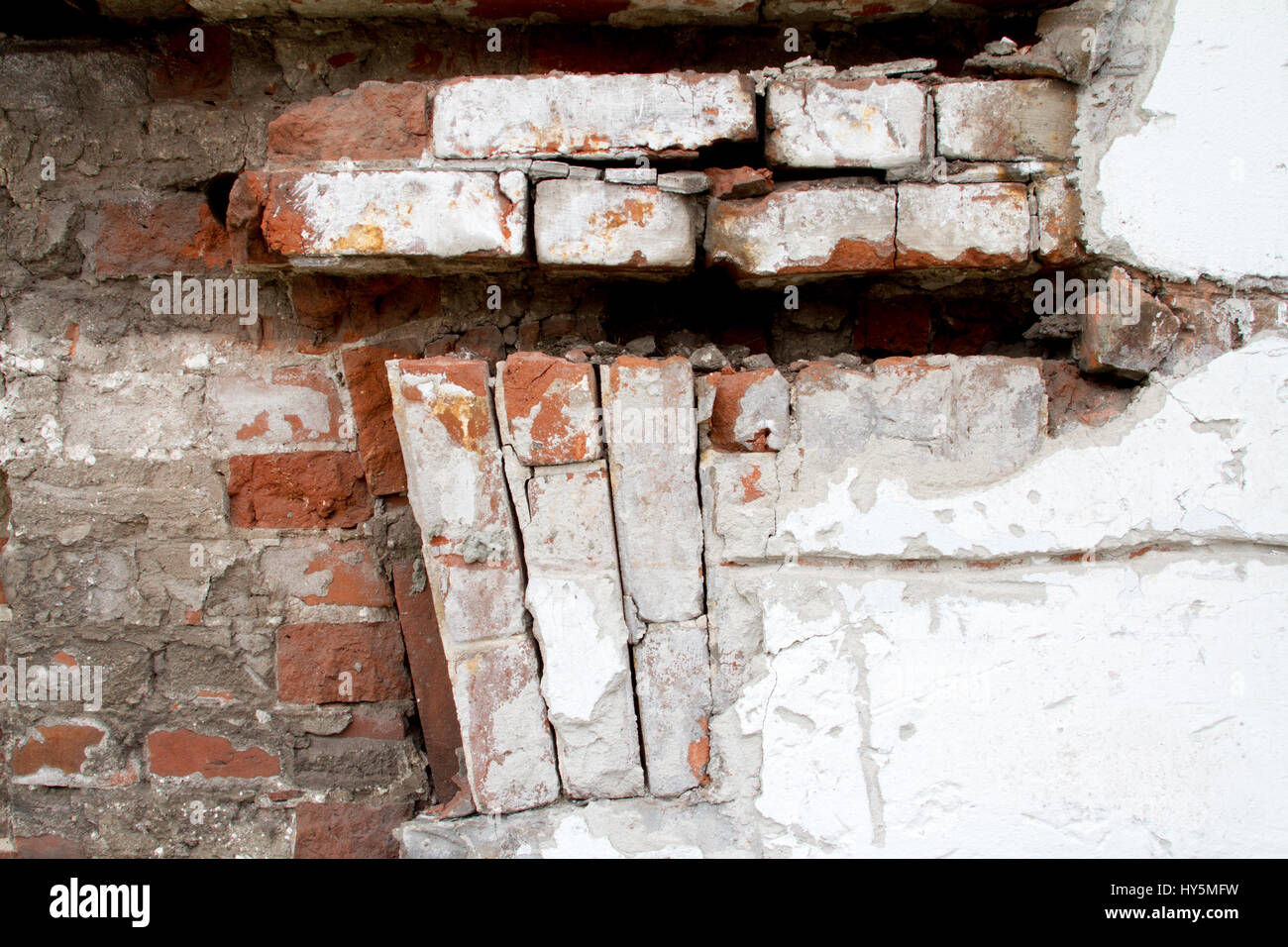 Vintage background texture of old brick masonry on ancient cement with ...
