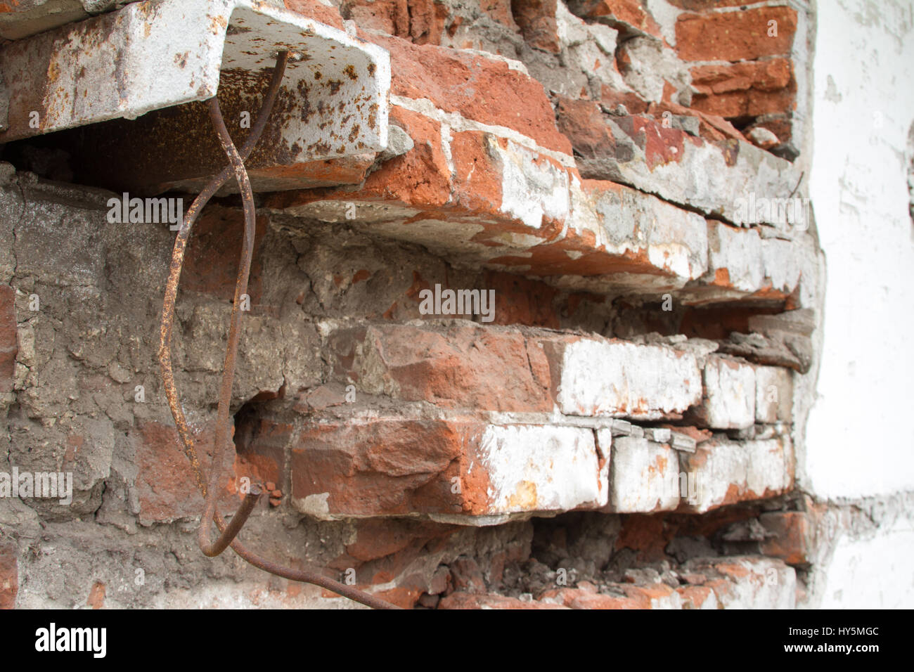 Vintage background texture of old brick masonry on ancient cement with ...