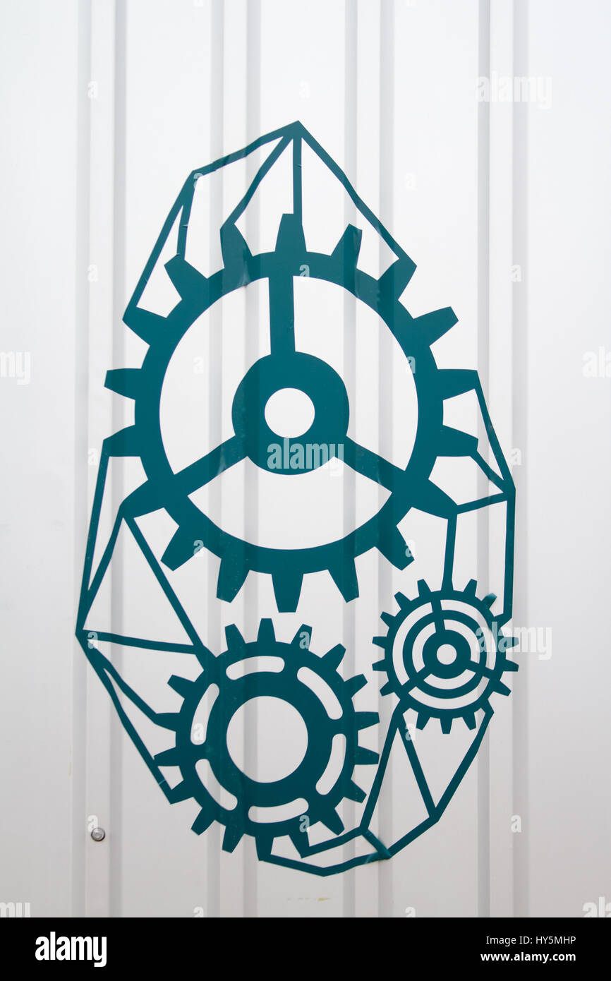 Gear hand drawn mechanism on gray wall Stock Photo - Alamy