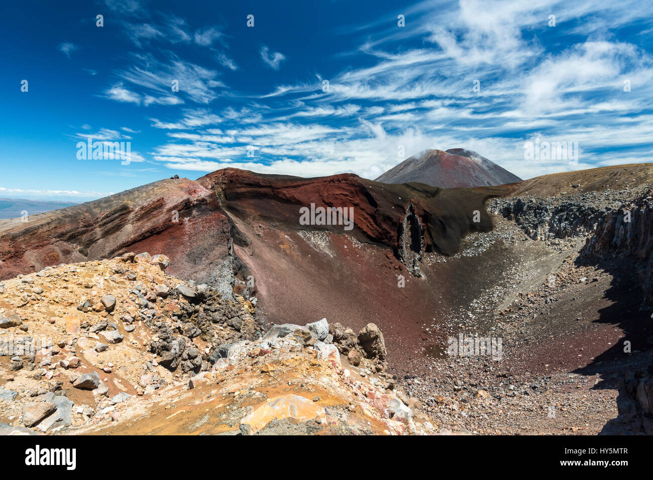 Red Crater, Mount Ngauruhoe behind, active volcano, volcanic landscape ...