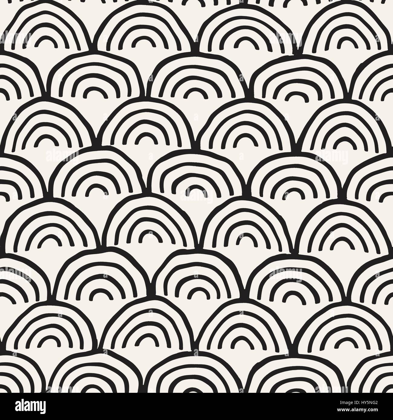 Monochrome minimalistic seamless pattern with arcs. Simple hand drawn ...