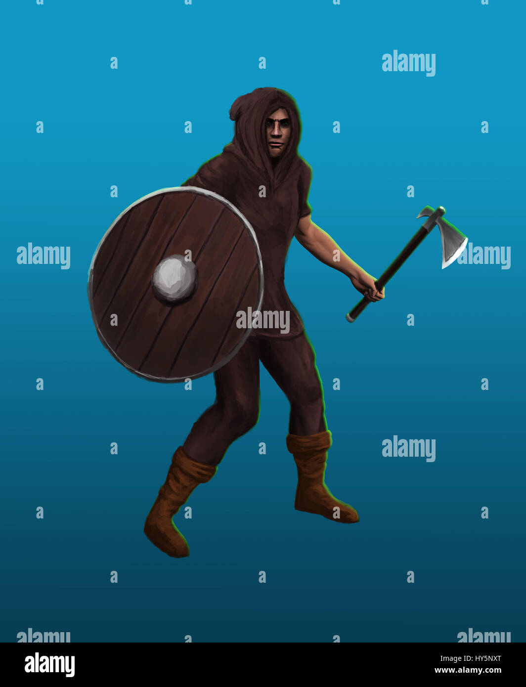 A severe barbarian viking in the fighting stance Stock Photo - Alamy