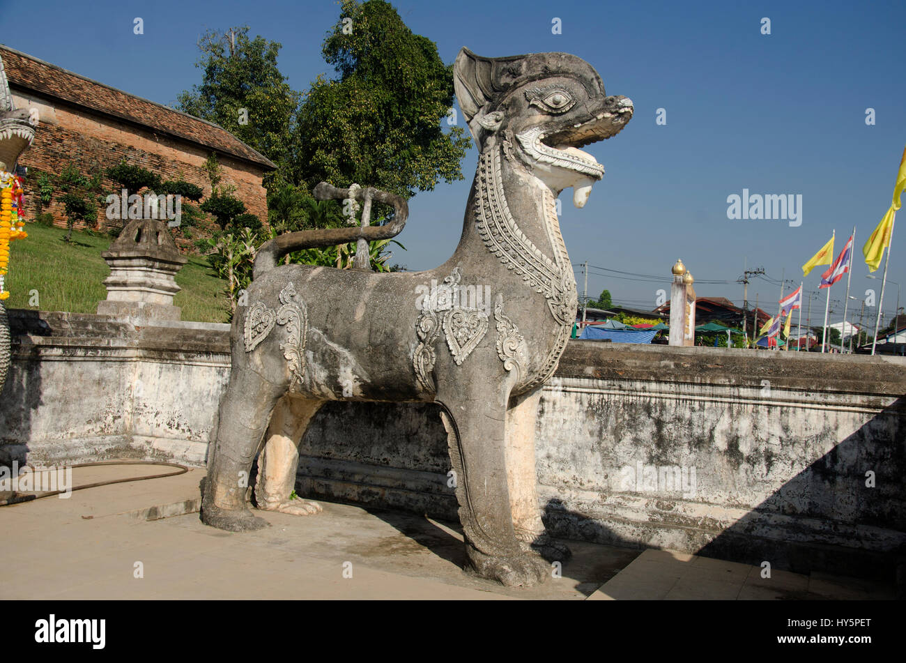 Singha or Lion guardian statues front of gate entrane for people ...