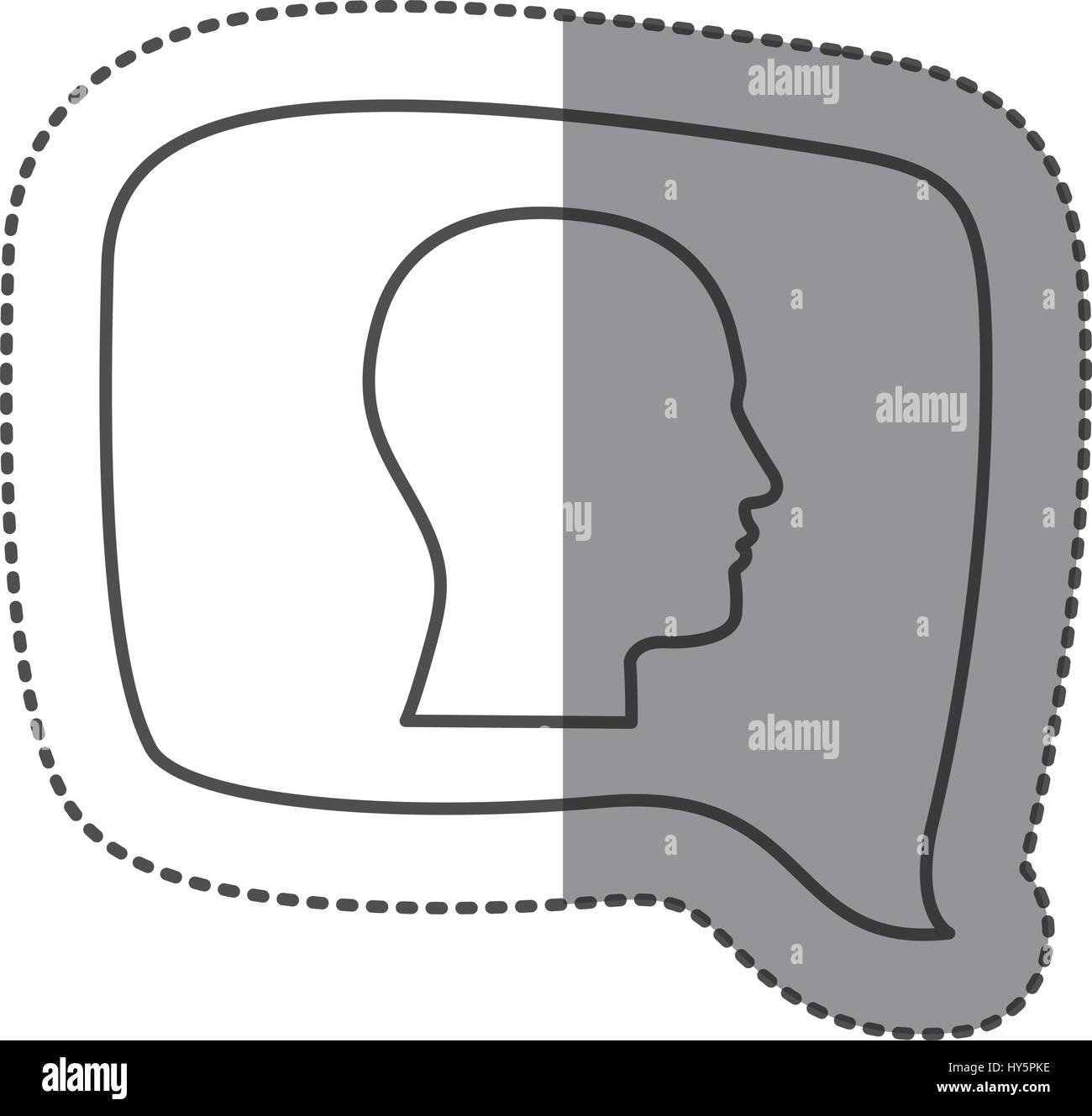 sticker monochrome of rectangular speech with silhouette male head ...