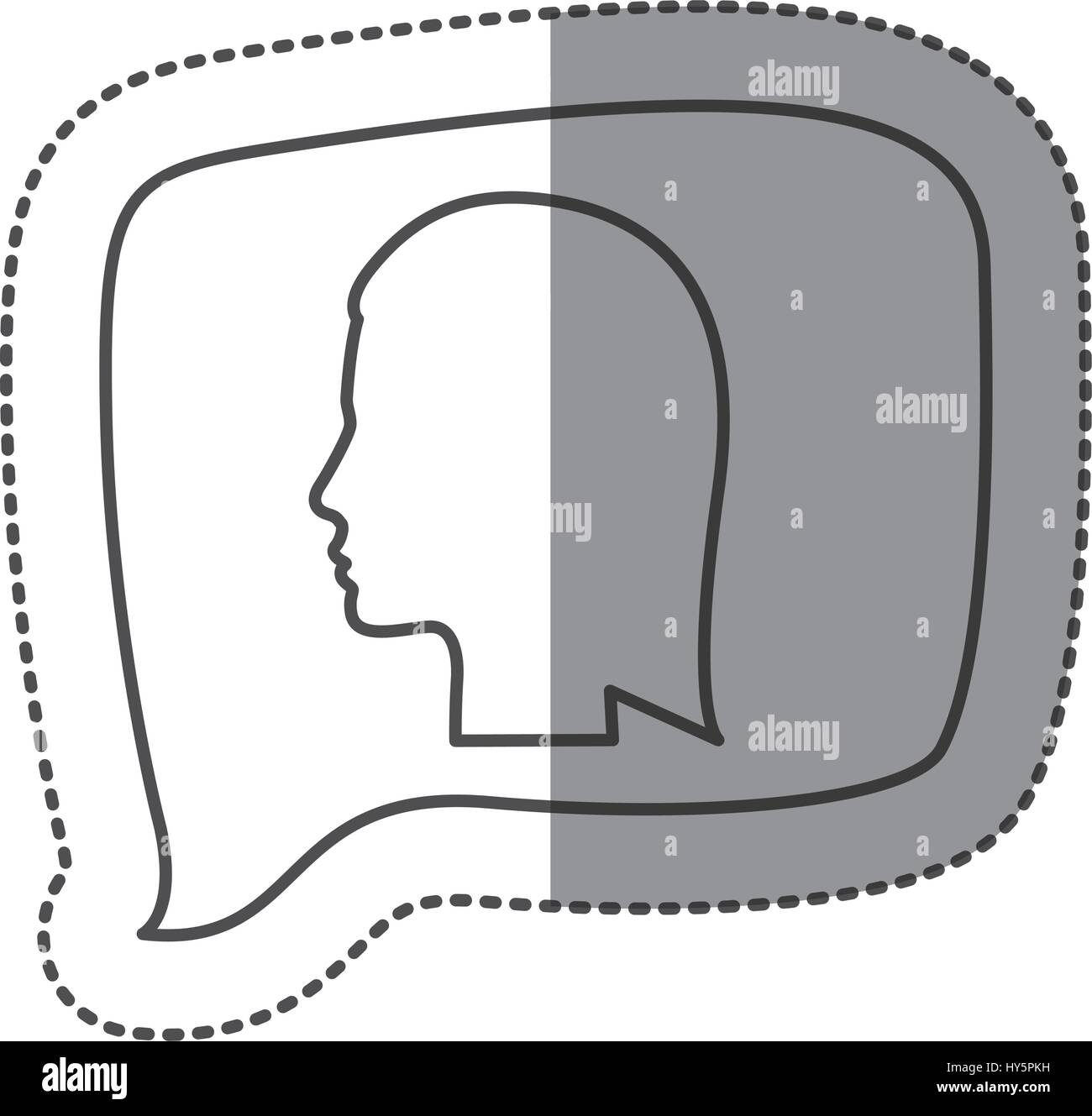 sticker monochrome of rectangular speech with silhouette female head ...