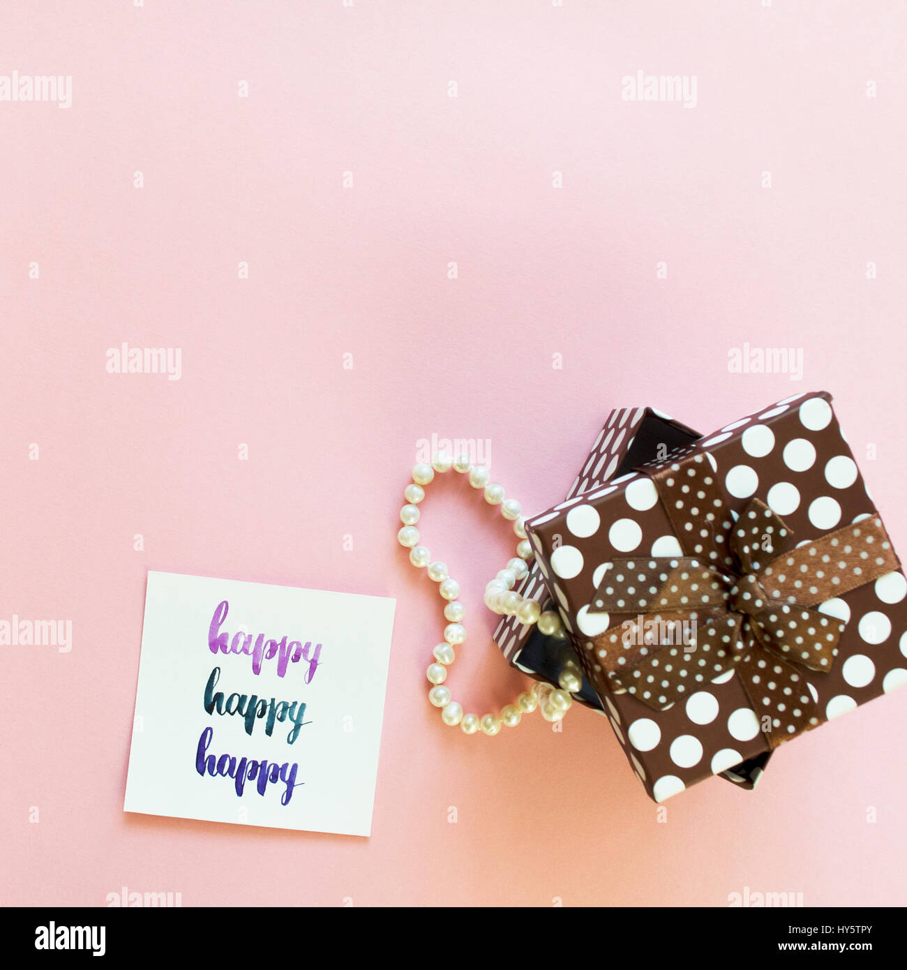 Happy handwritten with watercolor in calligraphy style, gift box, pearl ...