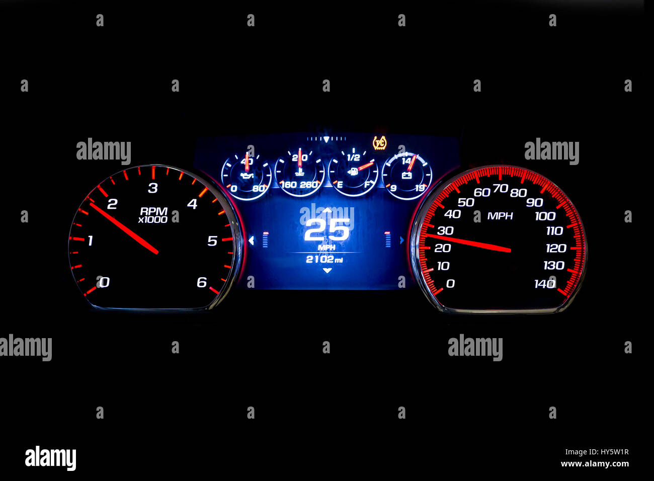 Modern light car mileage (dashboard, milage) isolated on a black ...