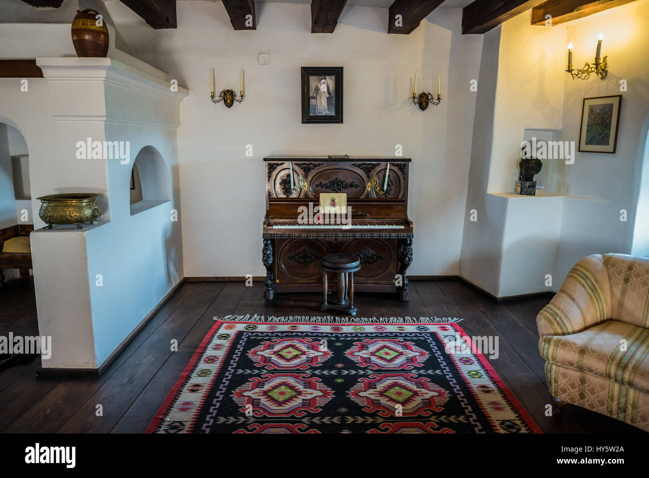 Piano in library and music room in Bran Castle, Romania, so called ...