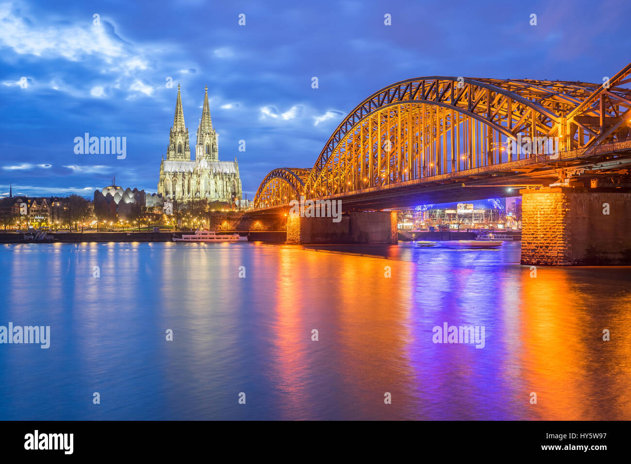 Night in Cologne and view of Cologne Cathedral in Cologne, Germany ...