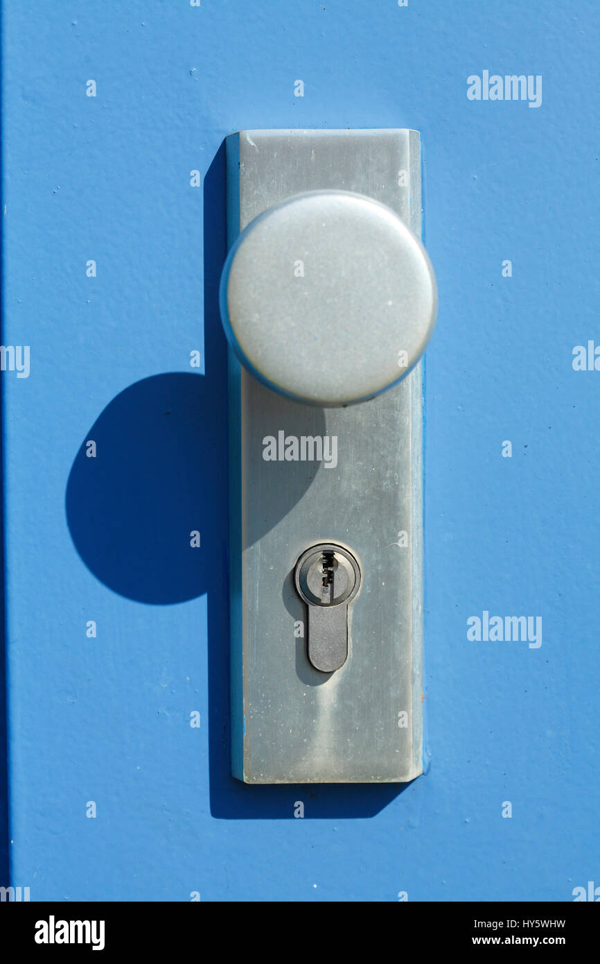 blue metal Door and silver matal door lock Stock Photo - Alamy