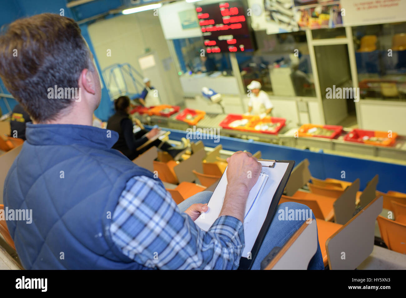 Rear view of man in auction hall Stock Photo - Alamy