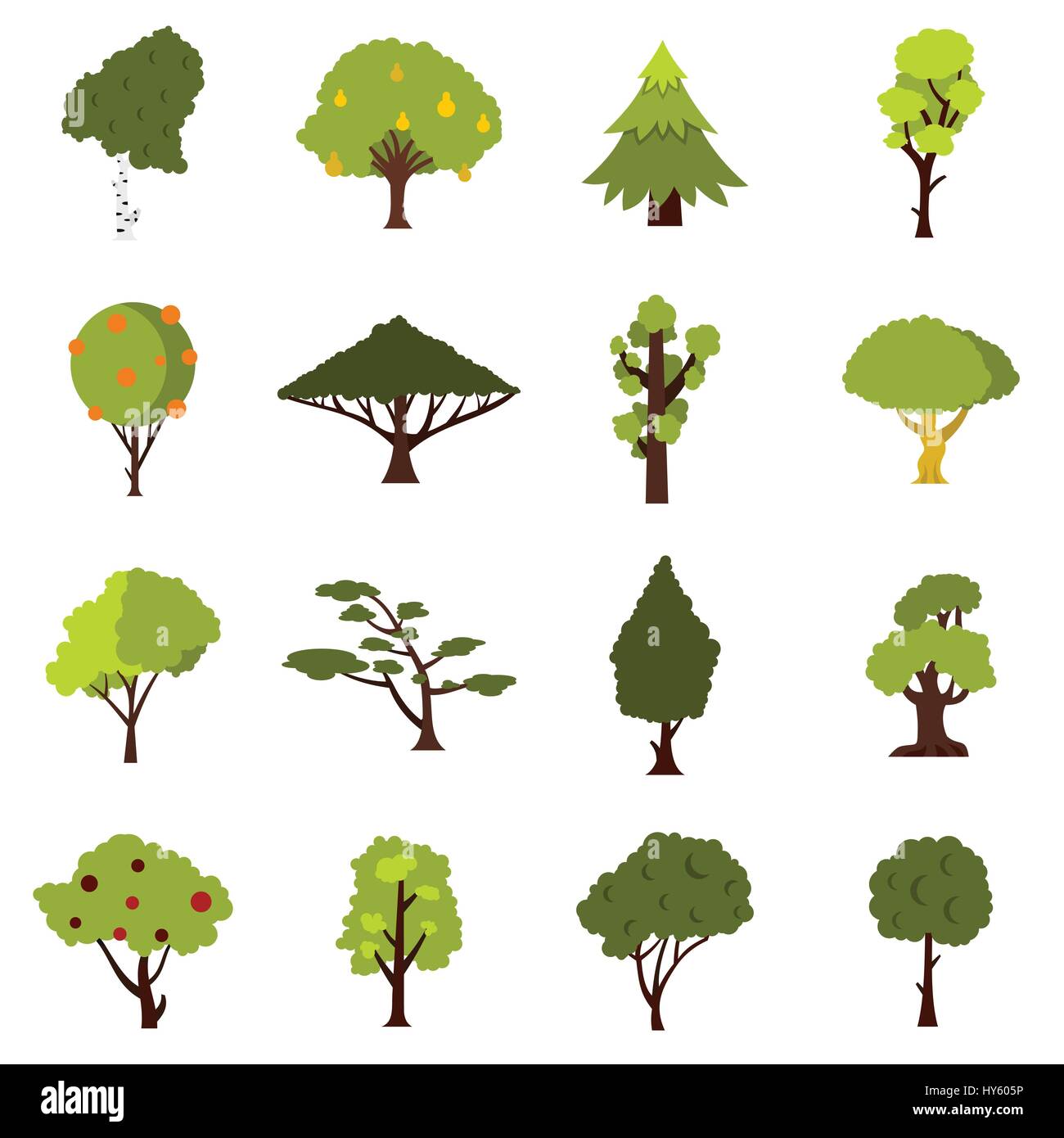 Green tree icons set, flat style Stock Vector Image & Art - Alamy