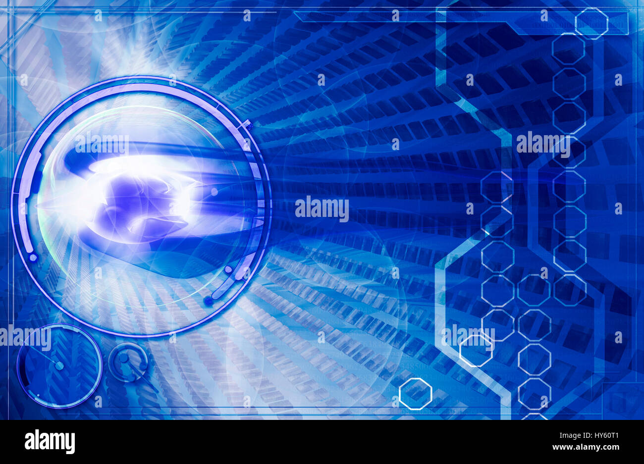 Abstract Digital virtual high-tech background with bright blue colors ...