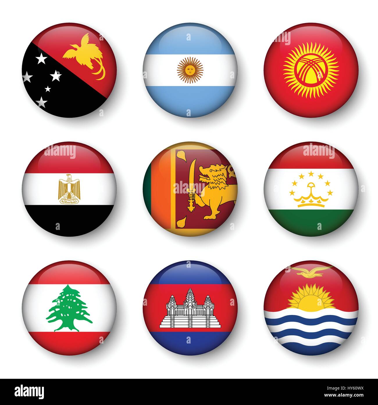 Set of world flags round badges ( Papua New Guinea . Argentina ...