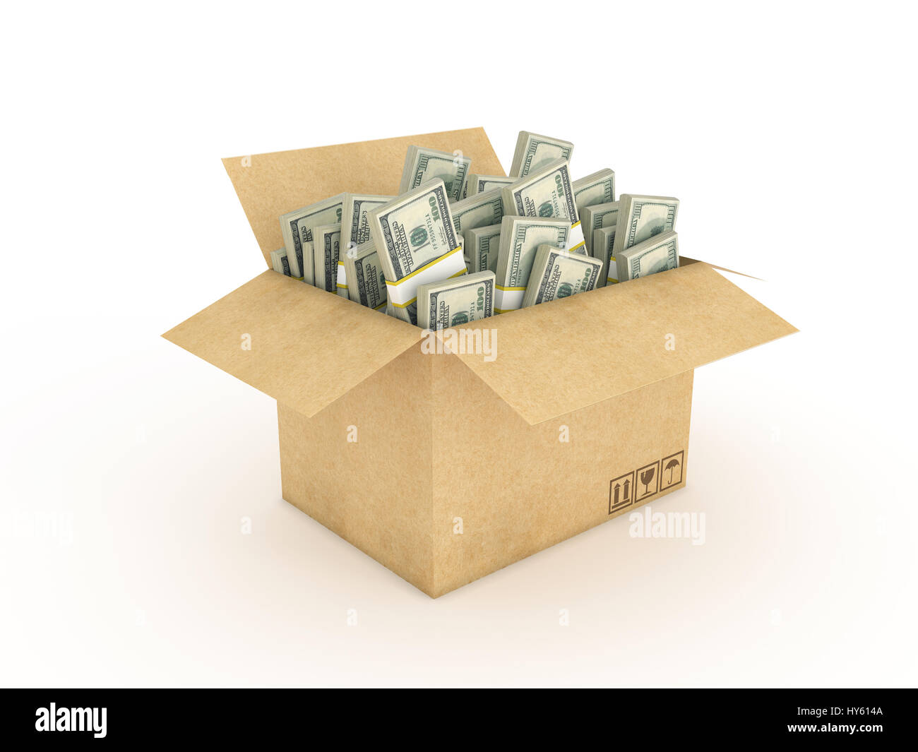 cardboard box with dollars Stock Photo - Alamy