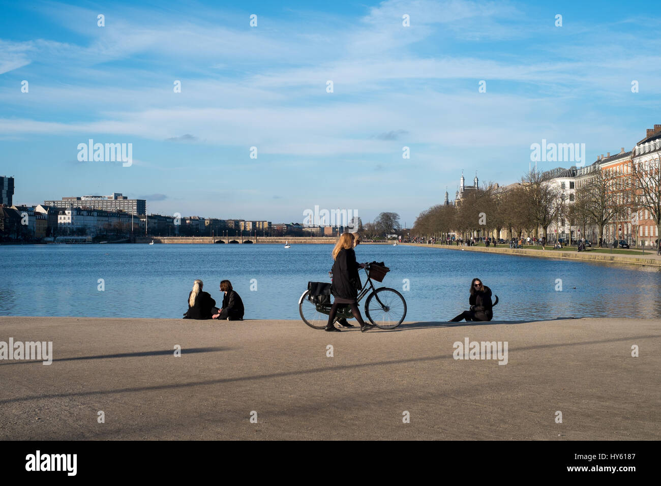 People enjoying spring weather by The Lakes, Copenhagen, Denmark Stock ...