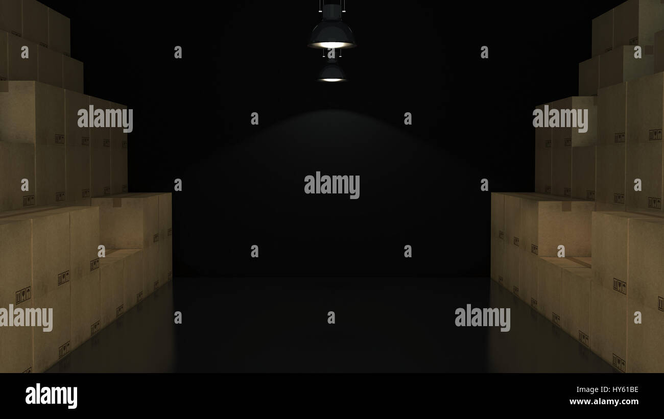 Boxes in empty room 3D Stock Photo - Alamy
