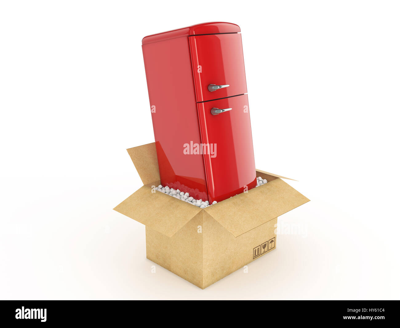 Refrigerator in cardboard box Stock Photo - Alamy