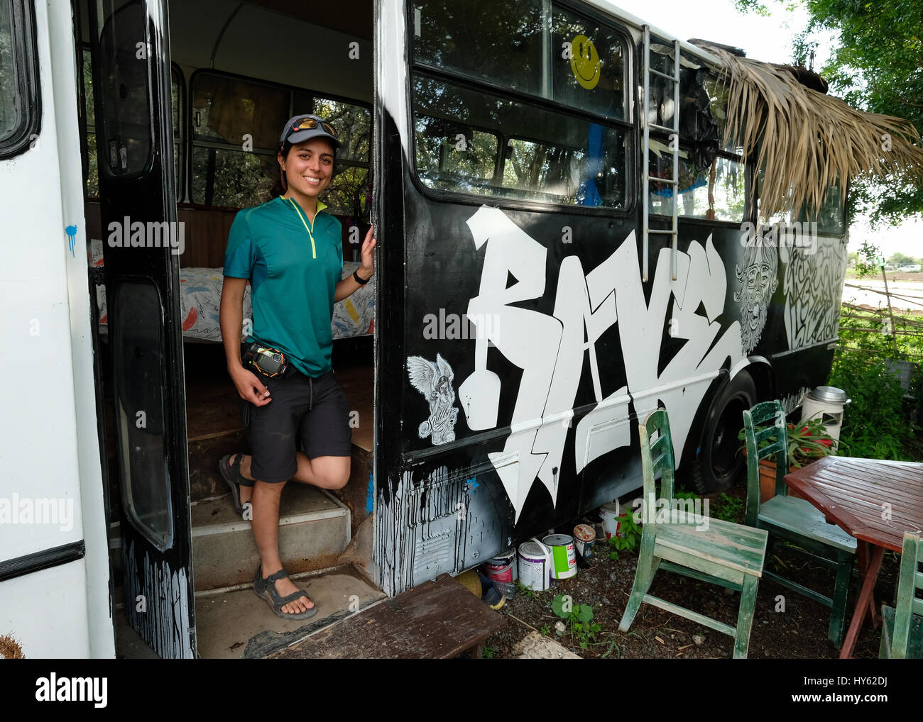 Backpacker Justine is staying in an old bus in Paphos,Cyprus. The bus ...