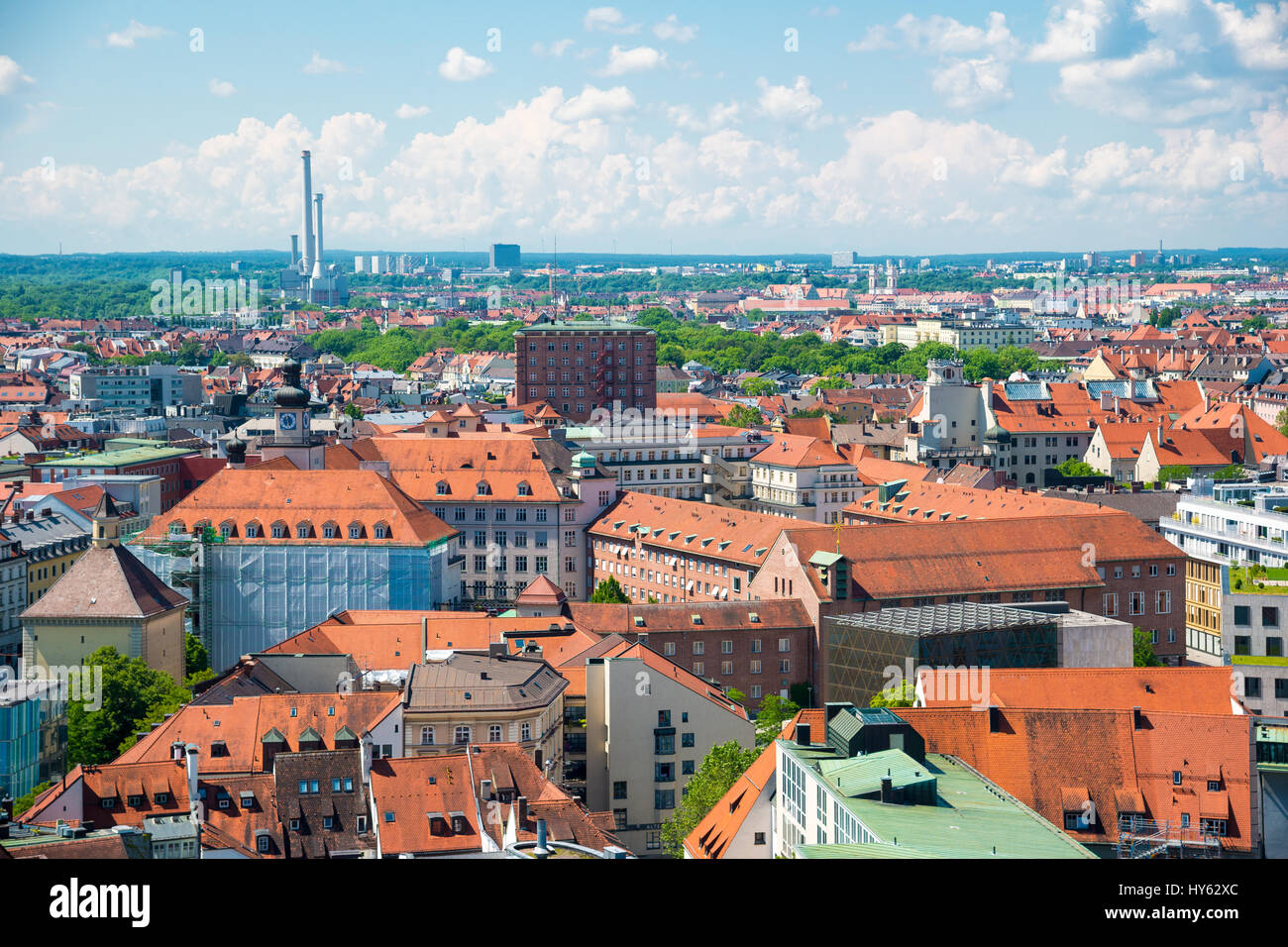 Scenic aerial panorama of the Old Town architecture of Munich, Bavaria ...