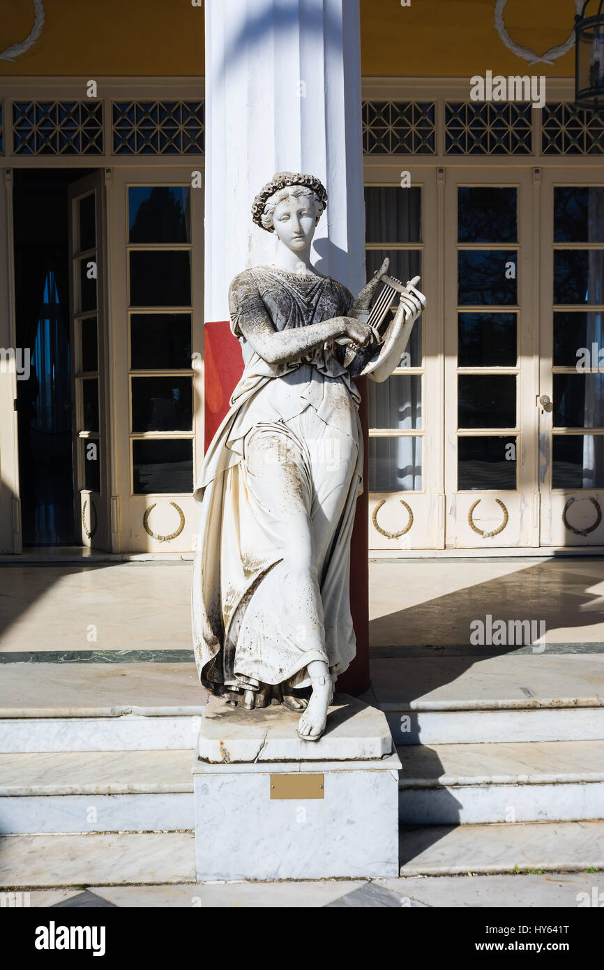 Statue of a Greek mythical muse in Achilleion palace, Corfu Island ...