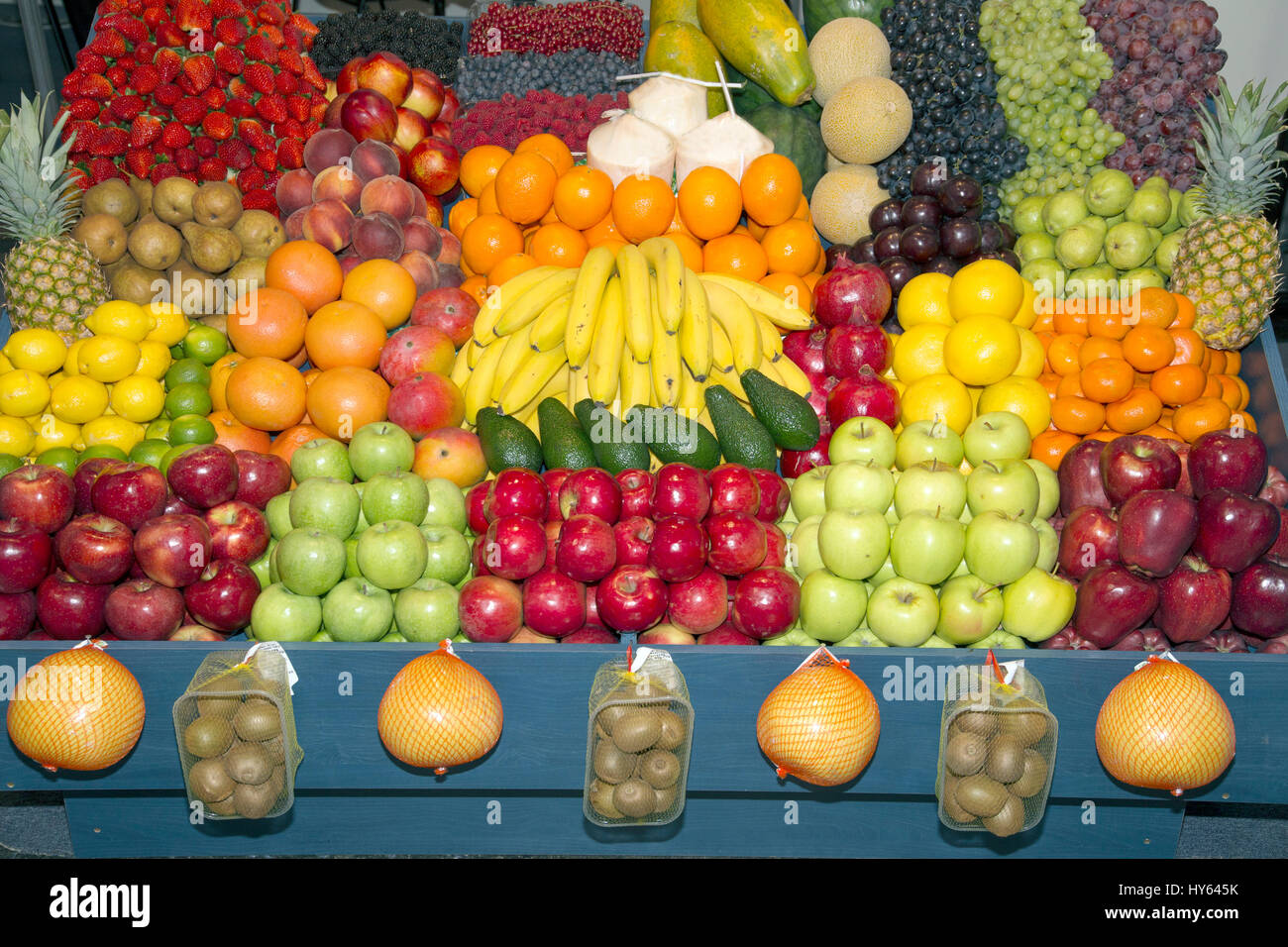 Big assortment of organic fruits on retail market Stock Photo - Alamy