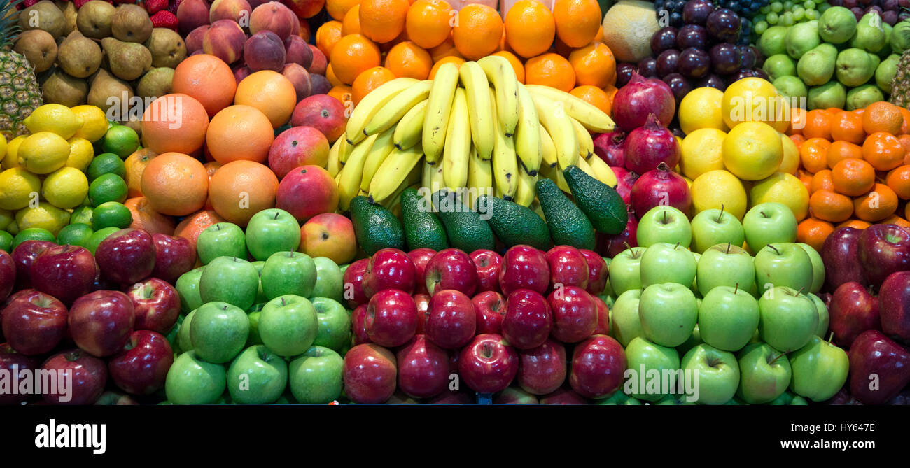 Big assortment of organic fruits on retail market Stock Photo - Alamy