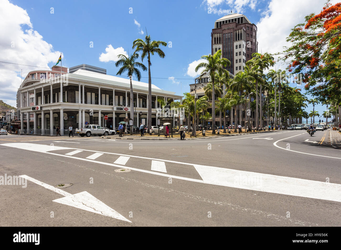 PORT LOUIS, MAURITIUS - NOVEMBER 18, 2016: People walk in the street of ...