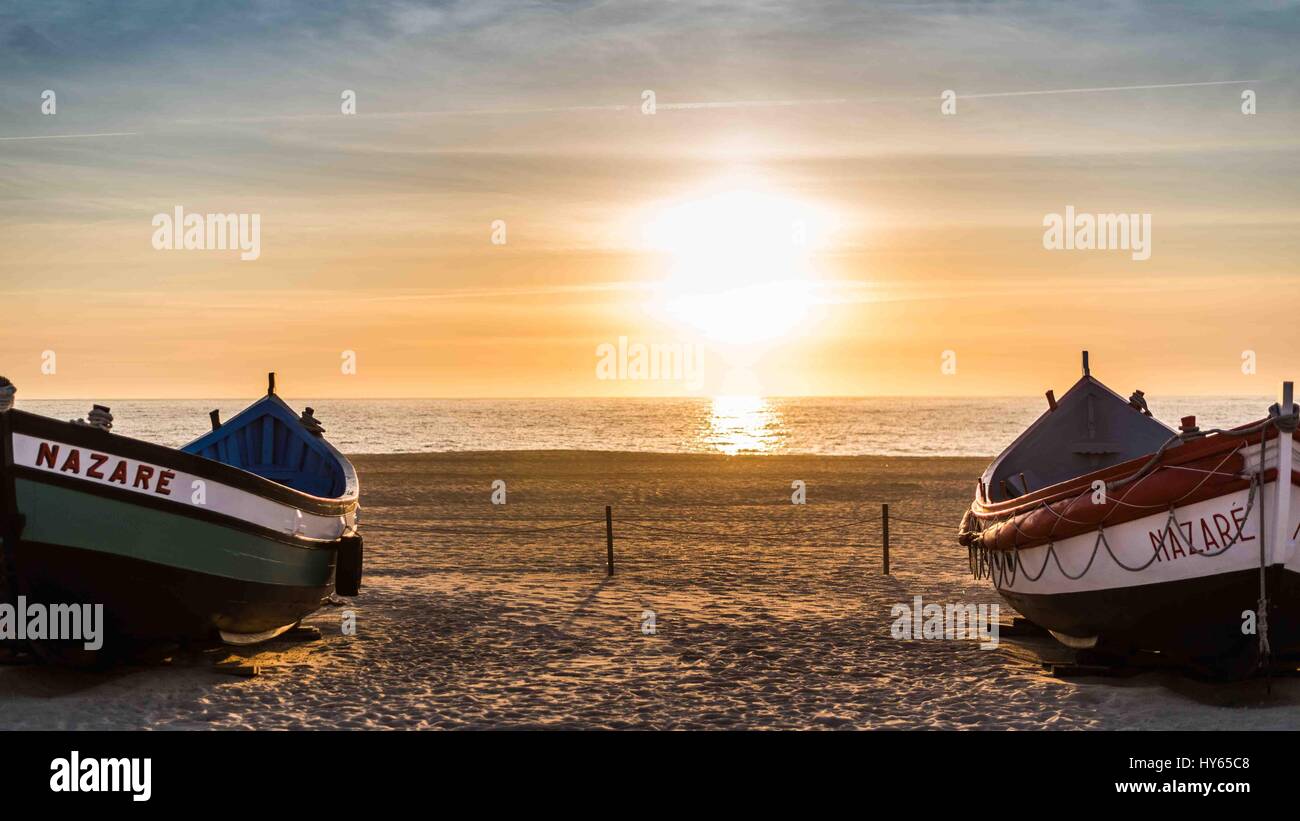 Sunset on Nazareé beach - Portugal Stock Photo - Alamy