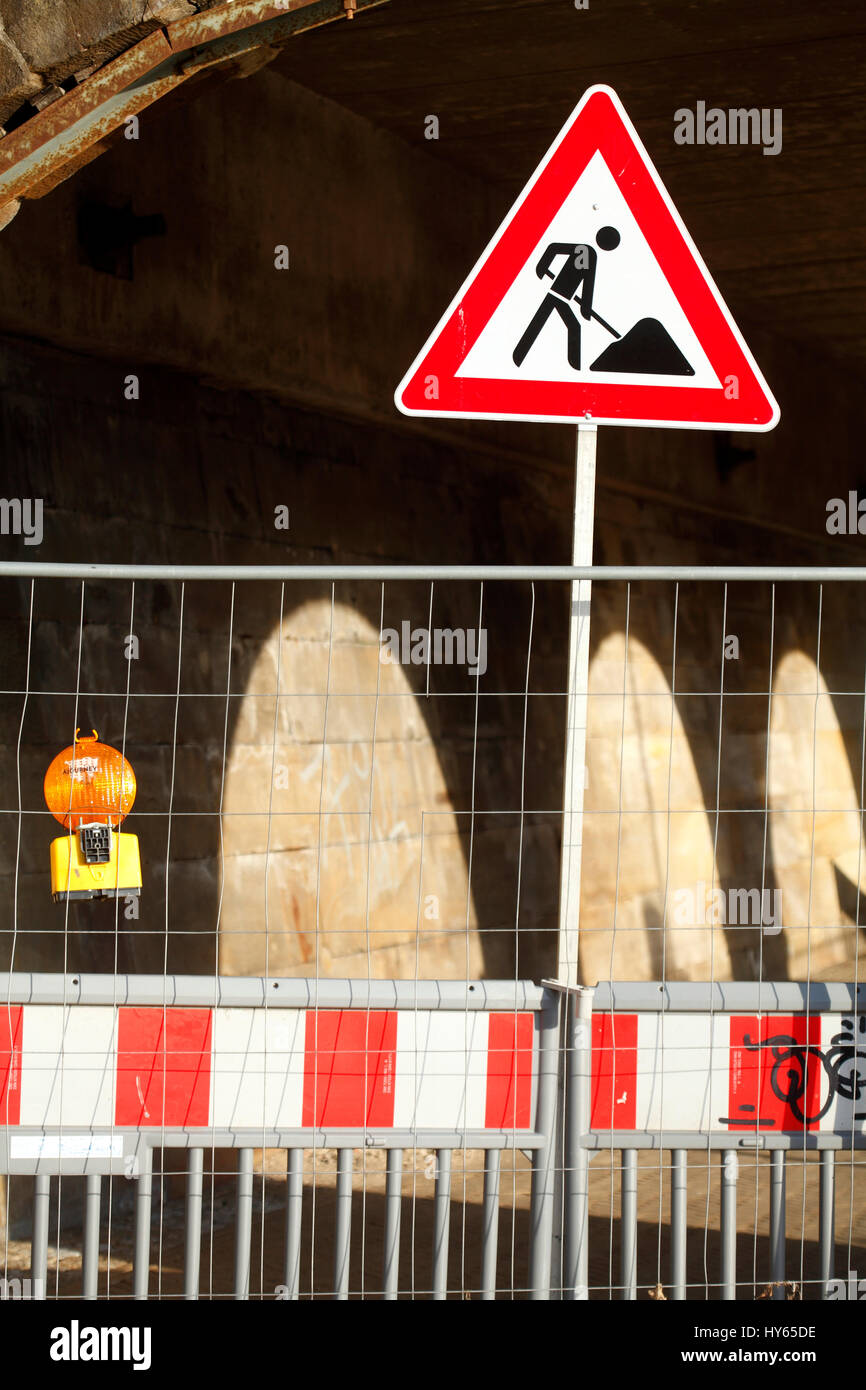 Construction site barrier and Road Sign Construction Site, Germany ...