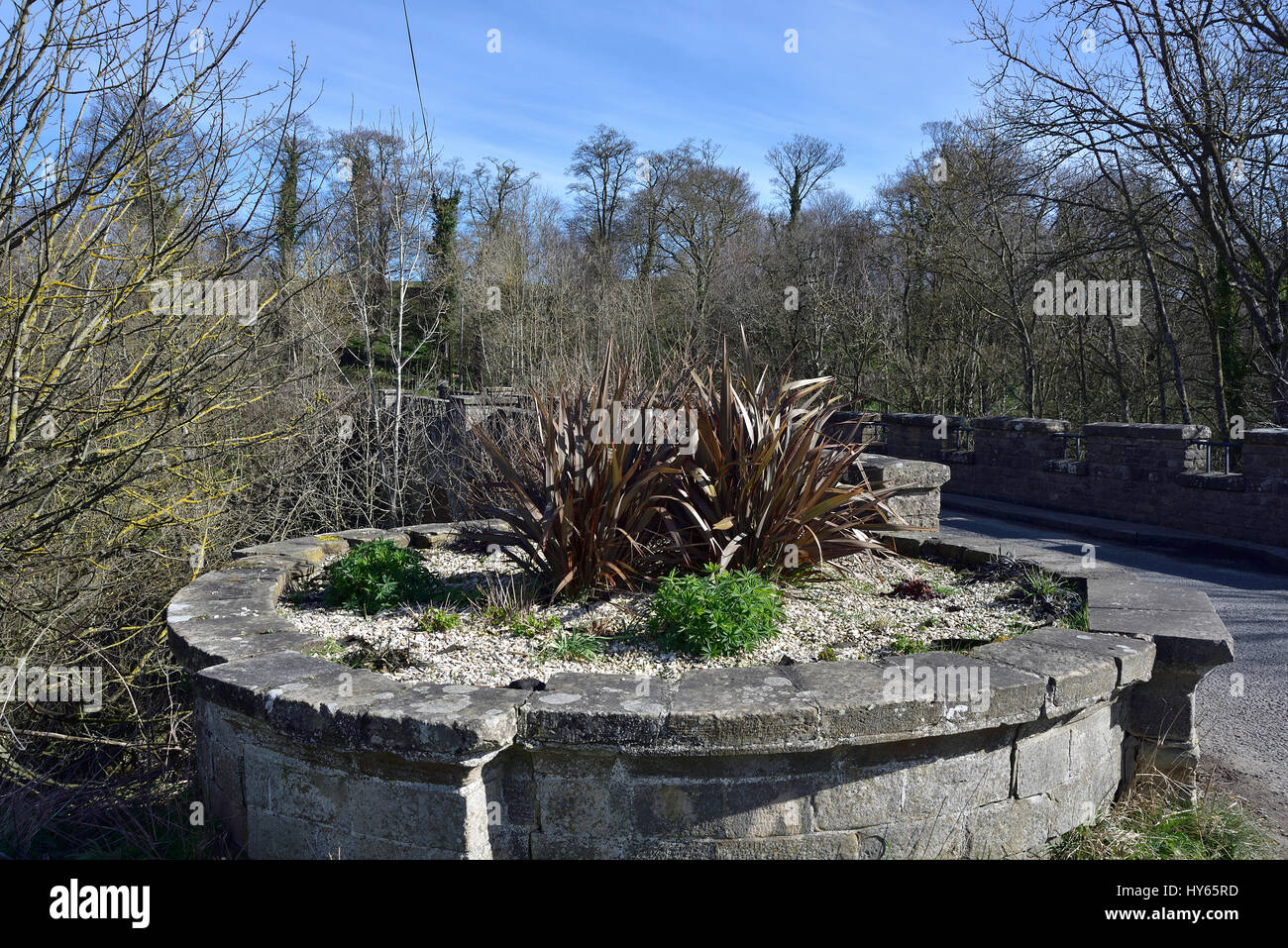 Abbey Bridge, Egglestone, with the castellated turrets of the walls. It ...