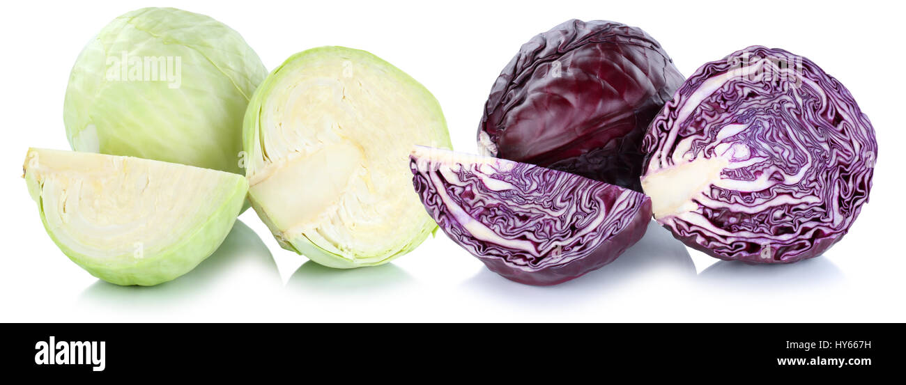 Red and green cabbage sliced slice vegetable isolated on a white ...