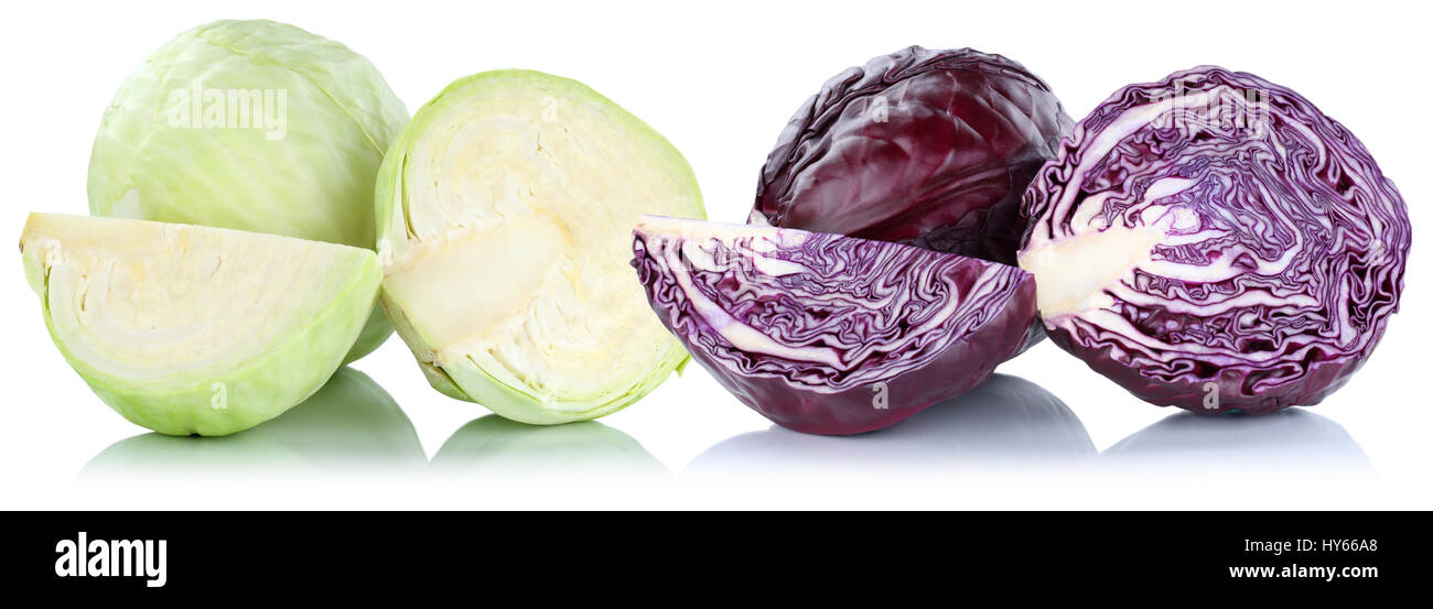 White and red cabbage sliced slice fresh vegetable isolated on a white ...
