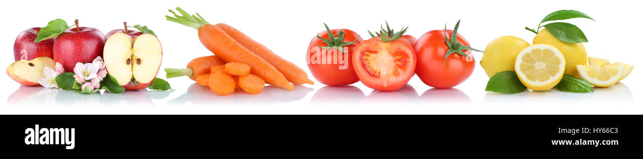 Fruits and vegetables collection isolated in a row apple tomatoes fresh ...